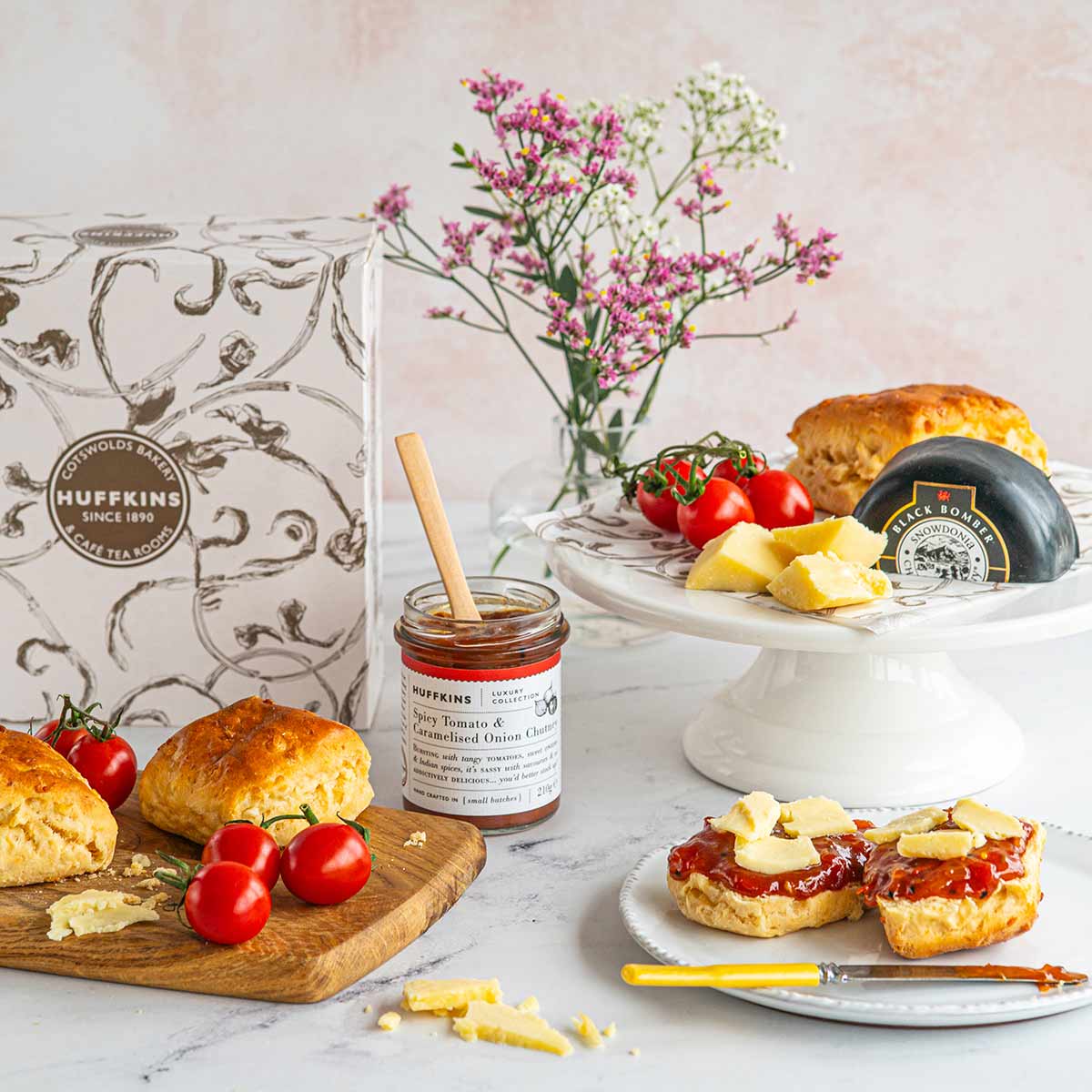 Savoury Cream Tea Delivery | Cheese Scones & Chutney & Huffkins UK